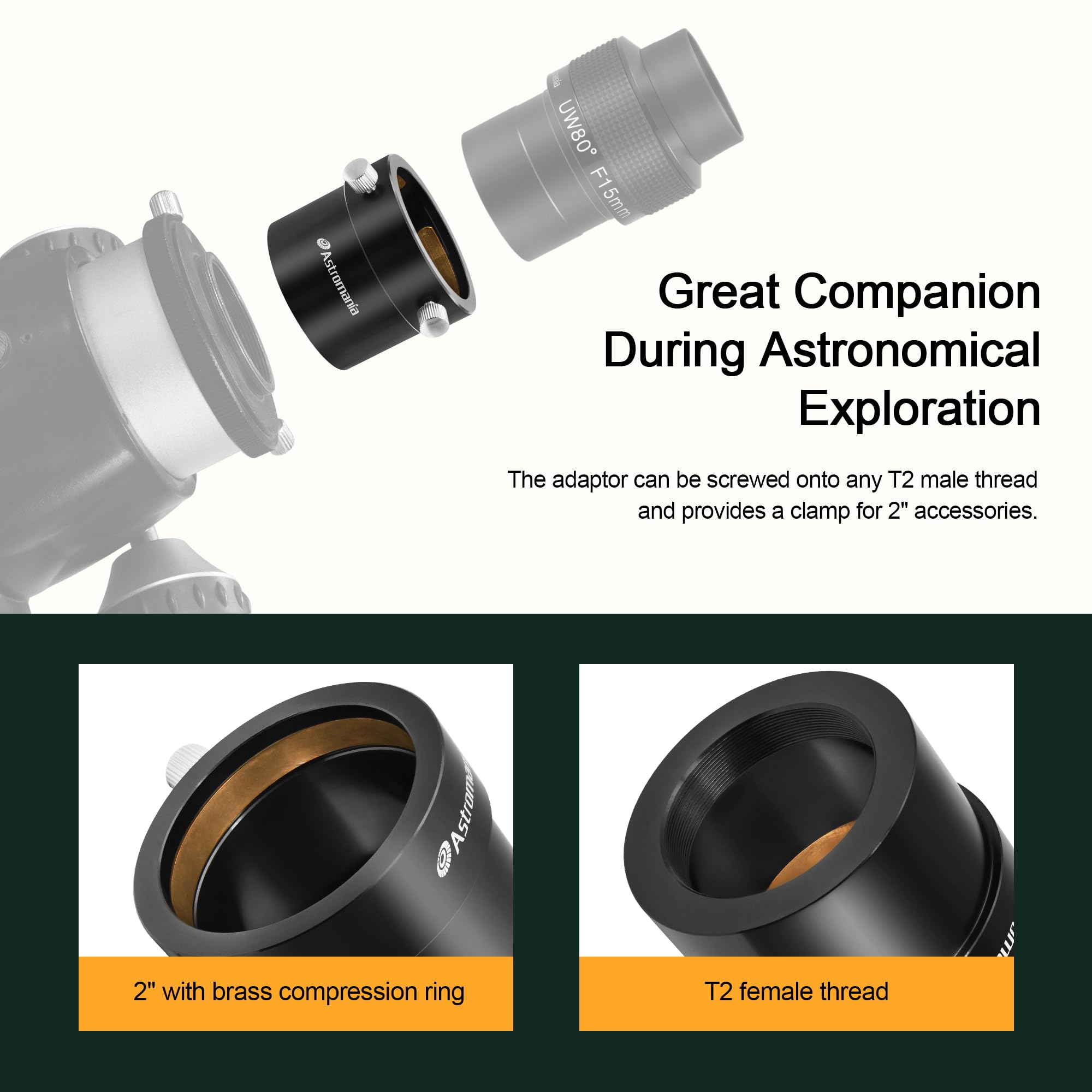 Brass Compression Ring Adapter Astromania T2 Female To 2" Adapter ...