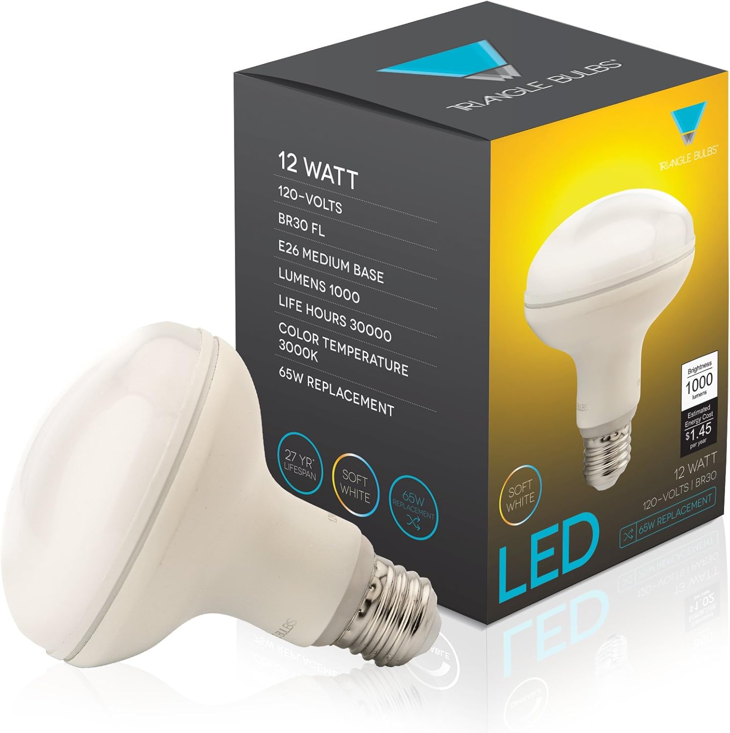 Triangle Bulbs T99003 12-Watt (65-Watt) Soft White Floodlight BR30 LED ...