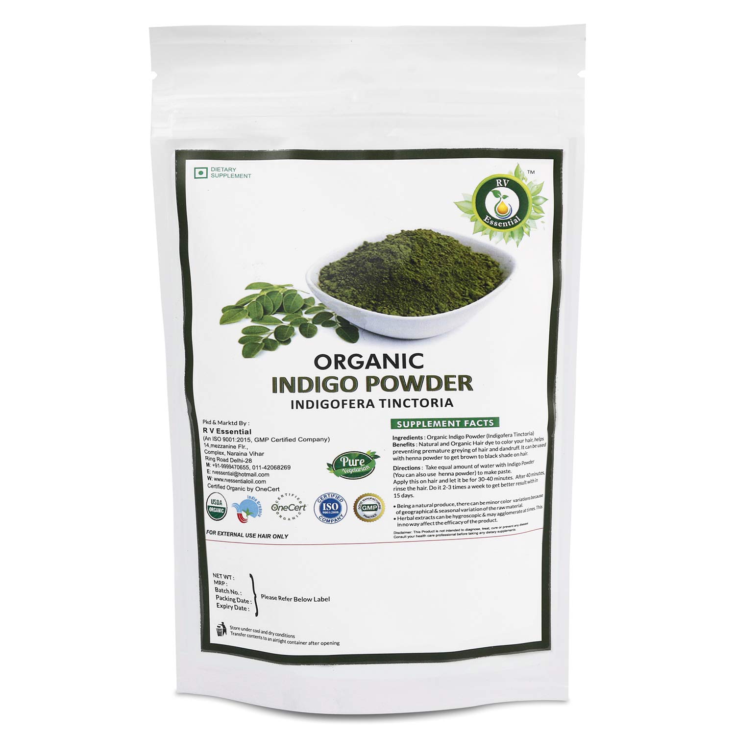 R V Essential Organic Indigo Powder 200gm- Indigofera Tinctoria Natural ...
