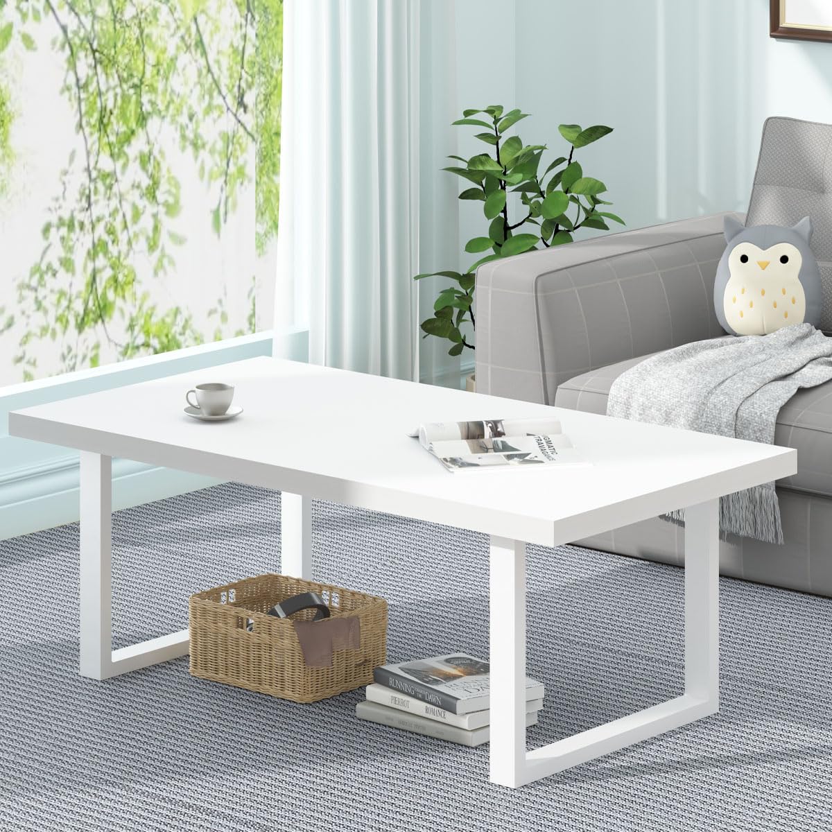 IBF Modern White Coffee Table, Minimalist Rectangle Living Room Table ...