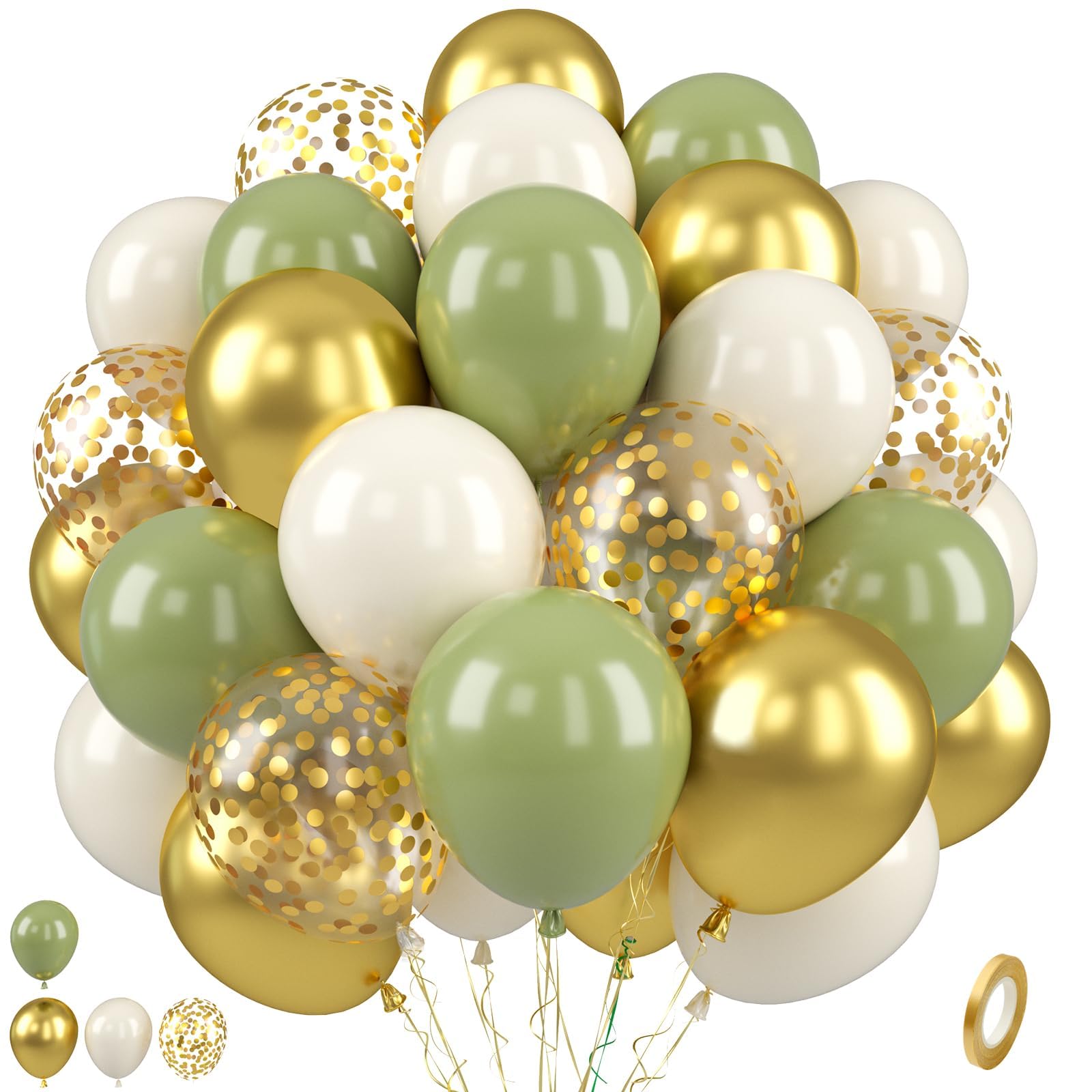 Amazon.com: Sage Green and Gold Balloons, 50 PCS Sage Green Party ...