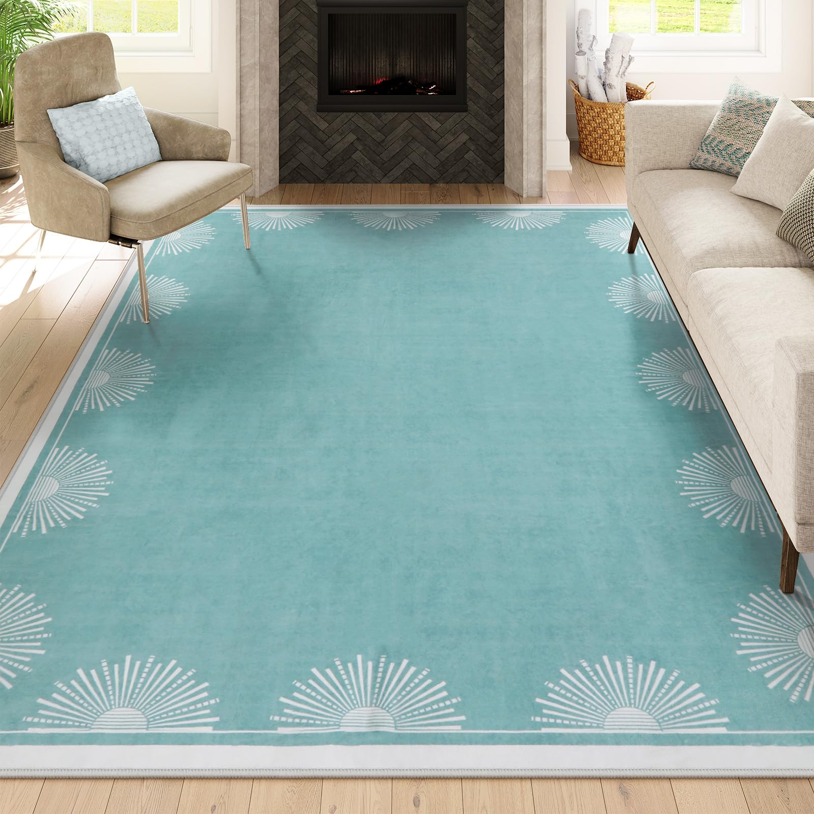 Amazon.com: Hedlive Modern 8x10 Rugs for Living Room, Low Pile Teal ...