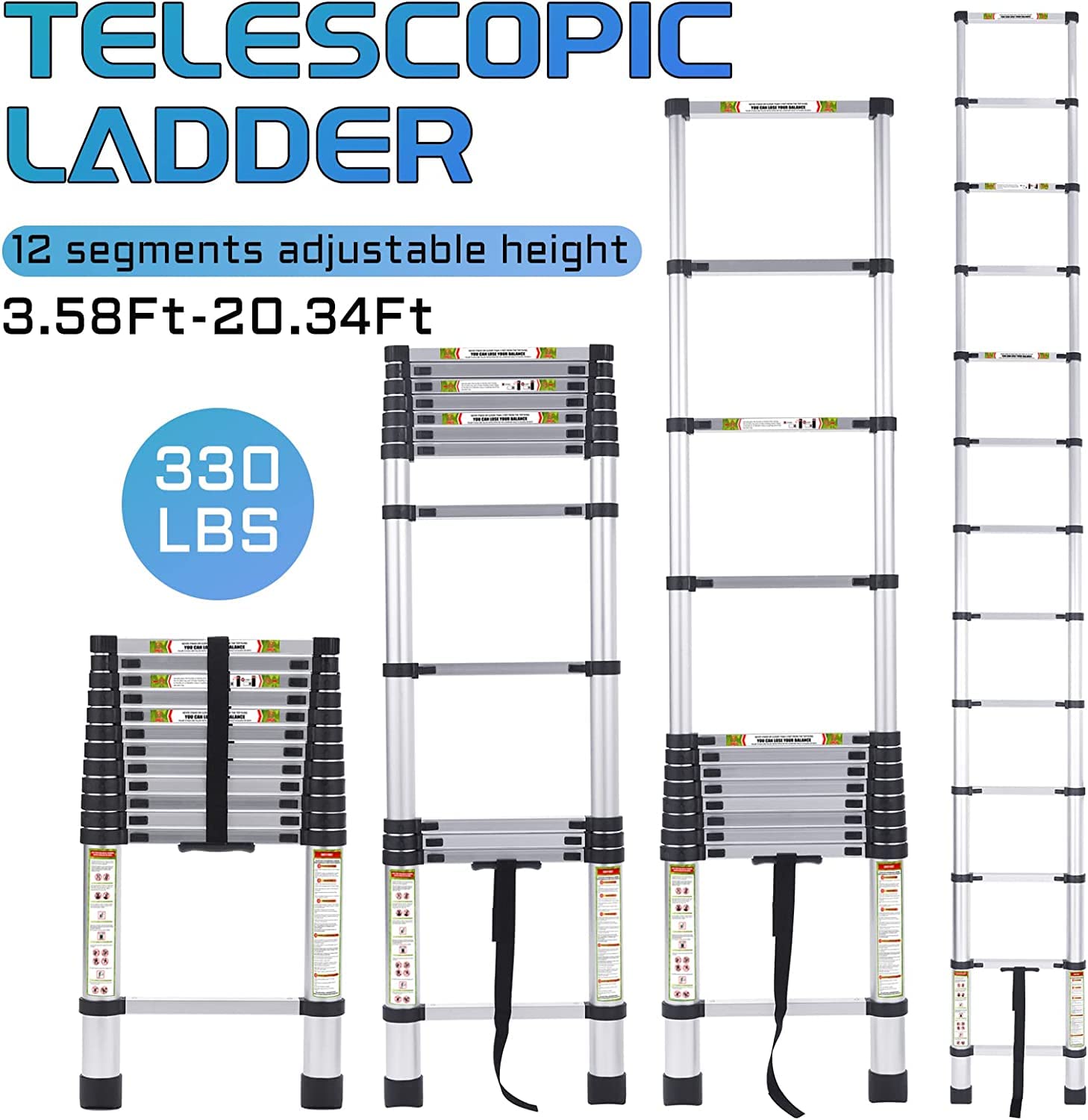 Snapklik.com : Telescopic Ladder, 20.3FT RIKADE Aluminum Telescoping Ladder