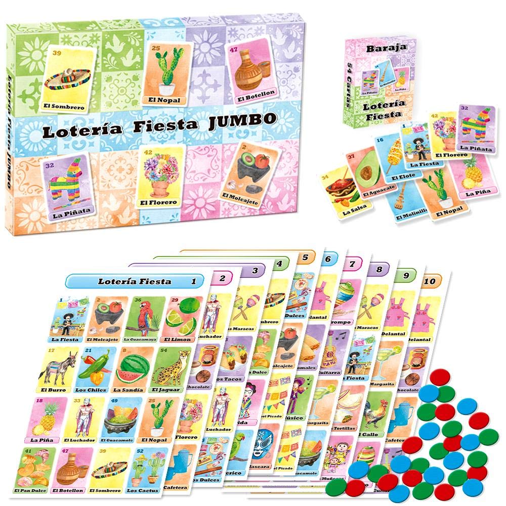 Buy Jumbo Loteria Fiesta Bingo Deluxe Game Set in Spanish, Mexican ...
