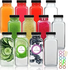 Amazon.com: STARSIDE 16 oz Glass Juice Bottles with Lids 12 Pack - Square Reusable Drinking Jars ...