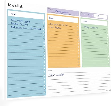 A4 To Do List Pad – 52 sheet Daily todo planner – 3 section undated ...