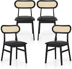 Amazon.com - Giantex Wooden Dining Chairs Set of 4, PU Leather Upholstered Kitchen Chairs w ...