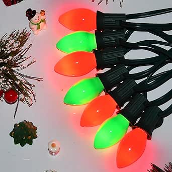 C7 LED Red Green Christmas Lights Outdoor, 20FT Hanging String Lights ...