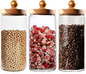 Danmu Art 3 Pack Glass Storage Jars with Wood Lids,Tea Coffee Sugar Canisters Sets,Glass Jars ...