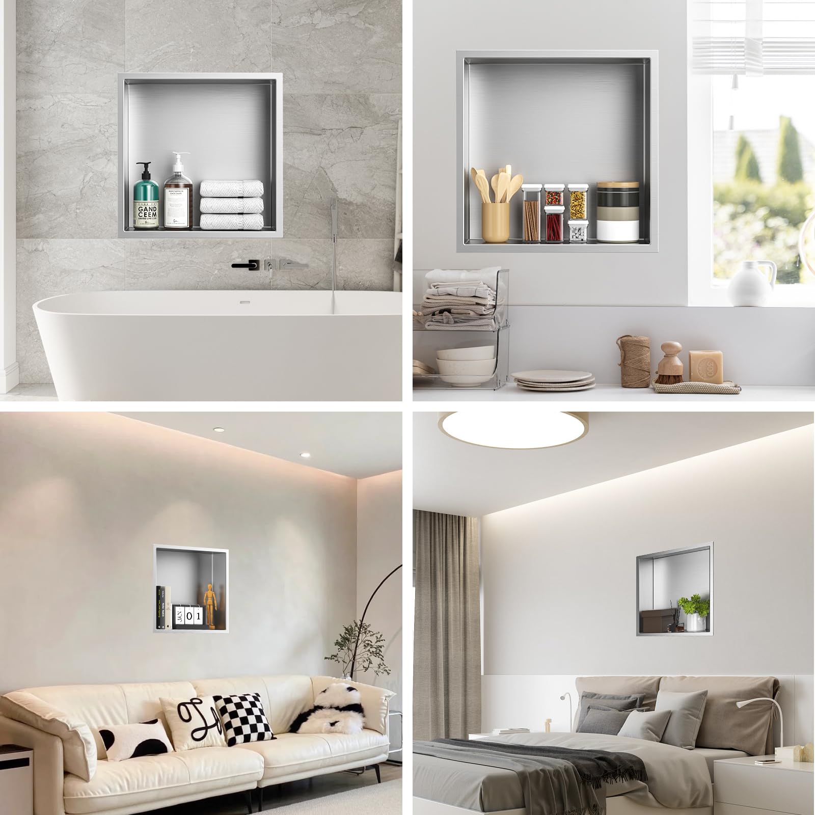 Snapklik.com : EXF Brushed Stainless Steel Shower Niche 12 X 12