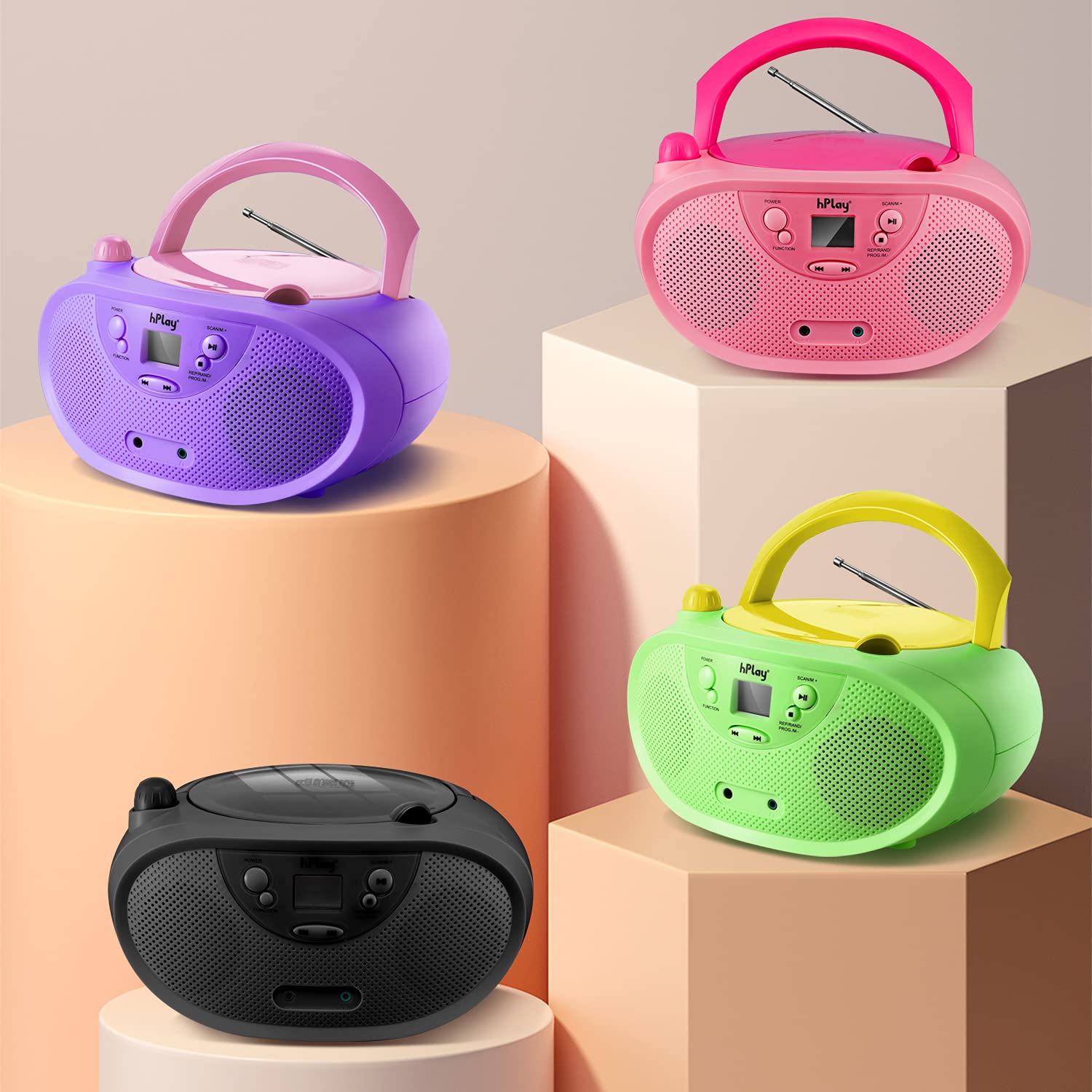 hPlay GC04 Portable CD Player Boombox with AM FM Stereo Radio Kids CD ...