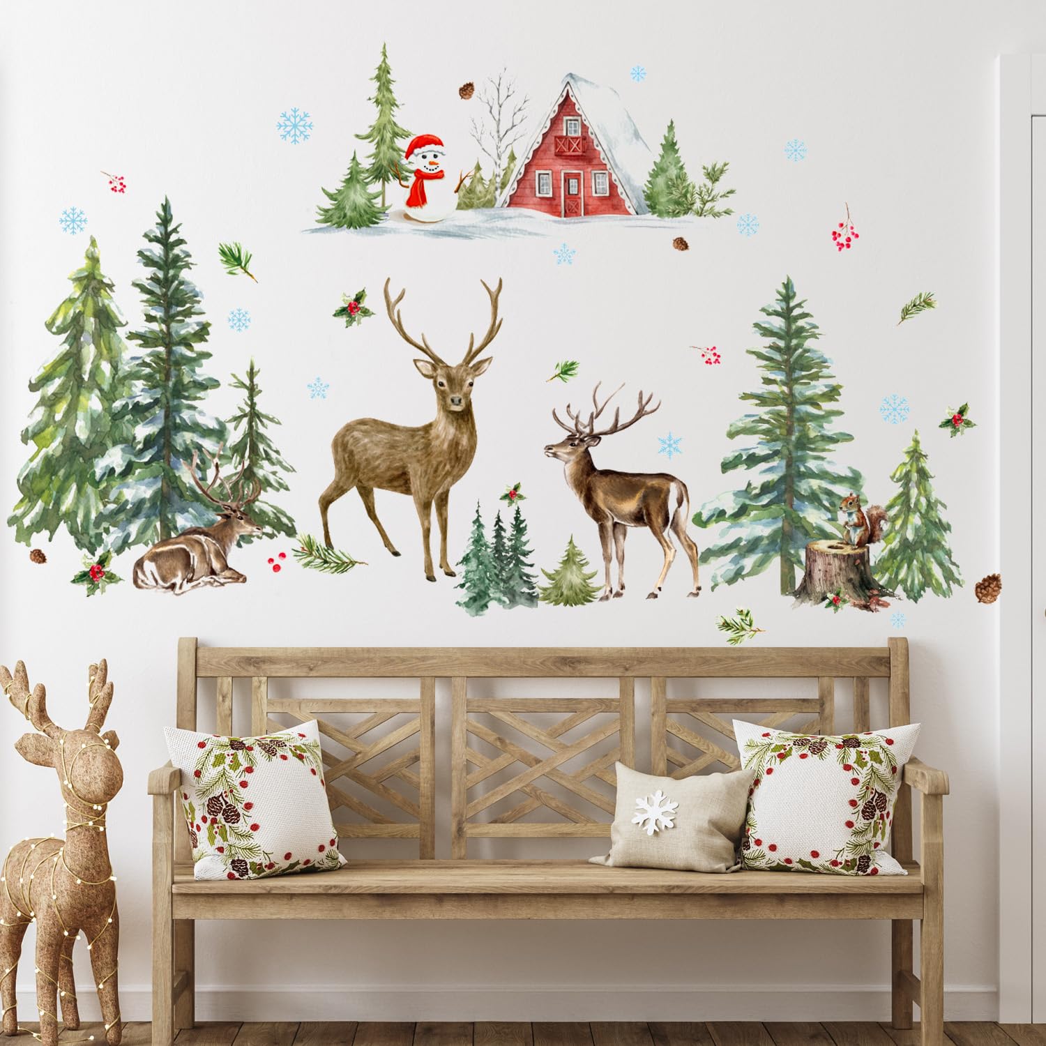 Amazon.com: Aurbhosa Merry Christmas Wall Decal Pine Tree Deer Wall ...