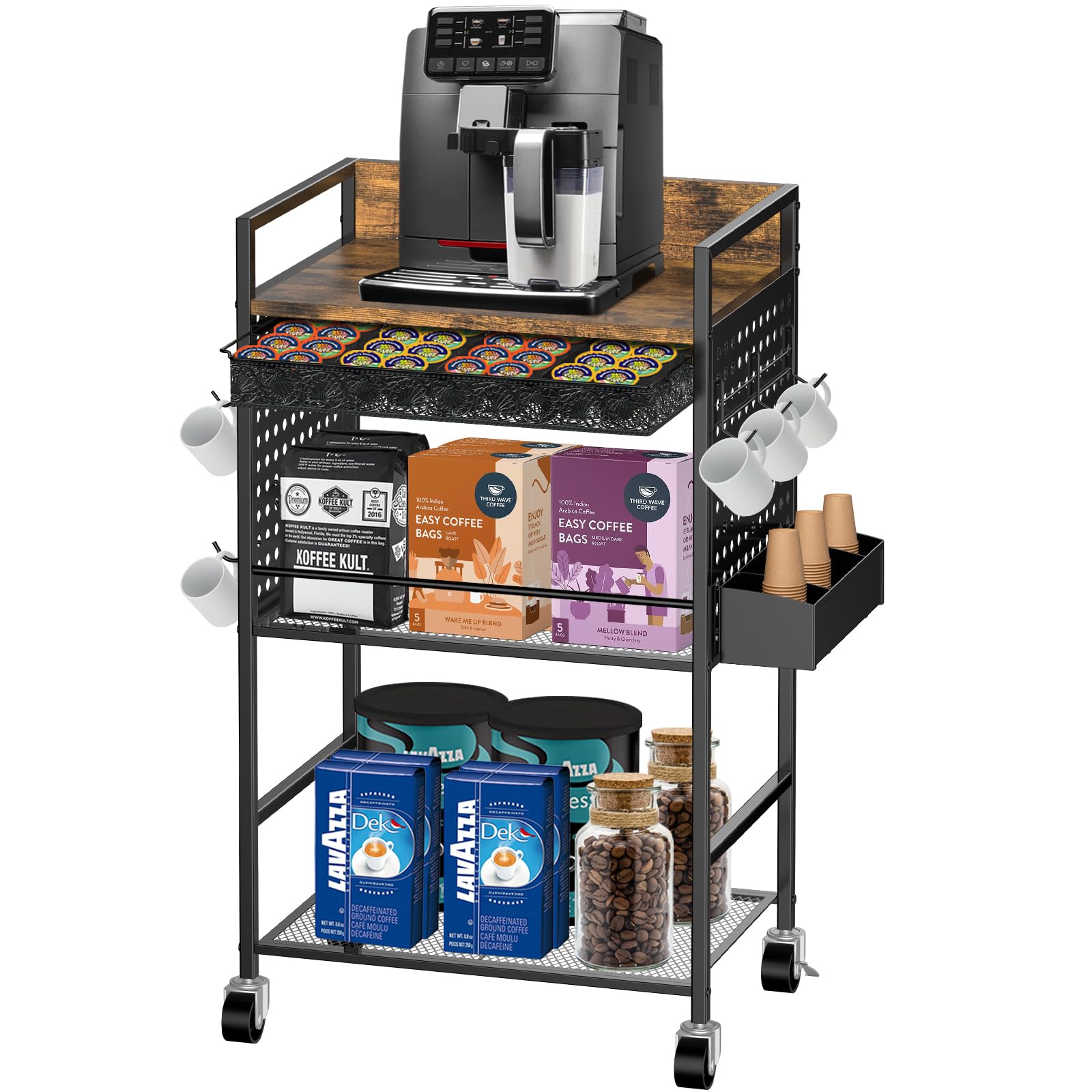 Coffee Cart Station Keomaisyto Coffee Bar With Wheels, Mobile Coffee ...