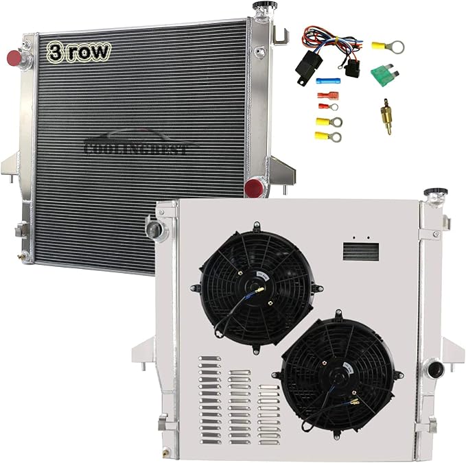 Amazon.com: COOLINGBEST 3 Row Aluminum Radiator Dual Electric Fan ...