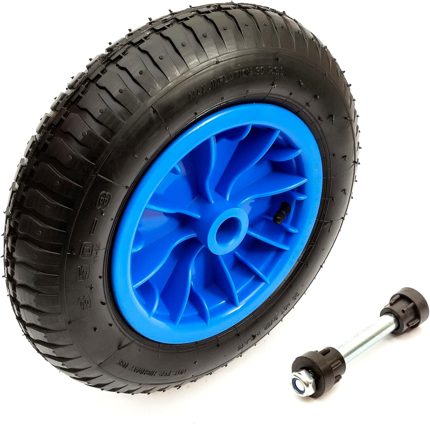 3.50-8 Wheel Pneumatic Tyre & 25mm Axle Set 14 Inch Blue 1" Bore ...