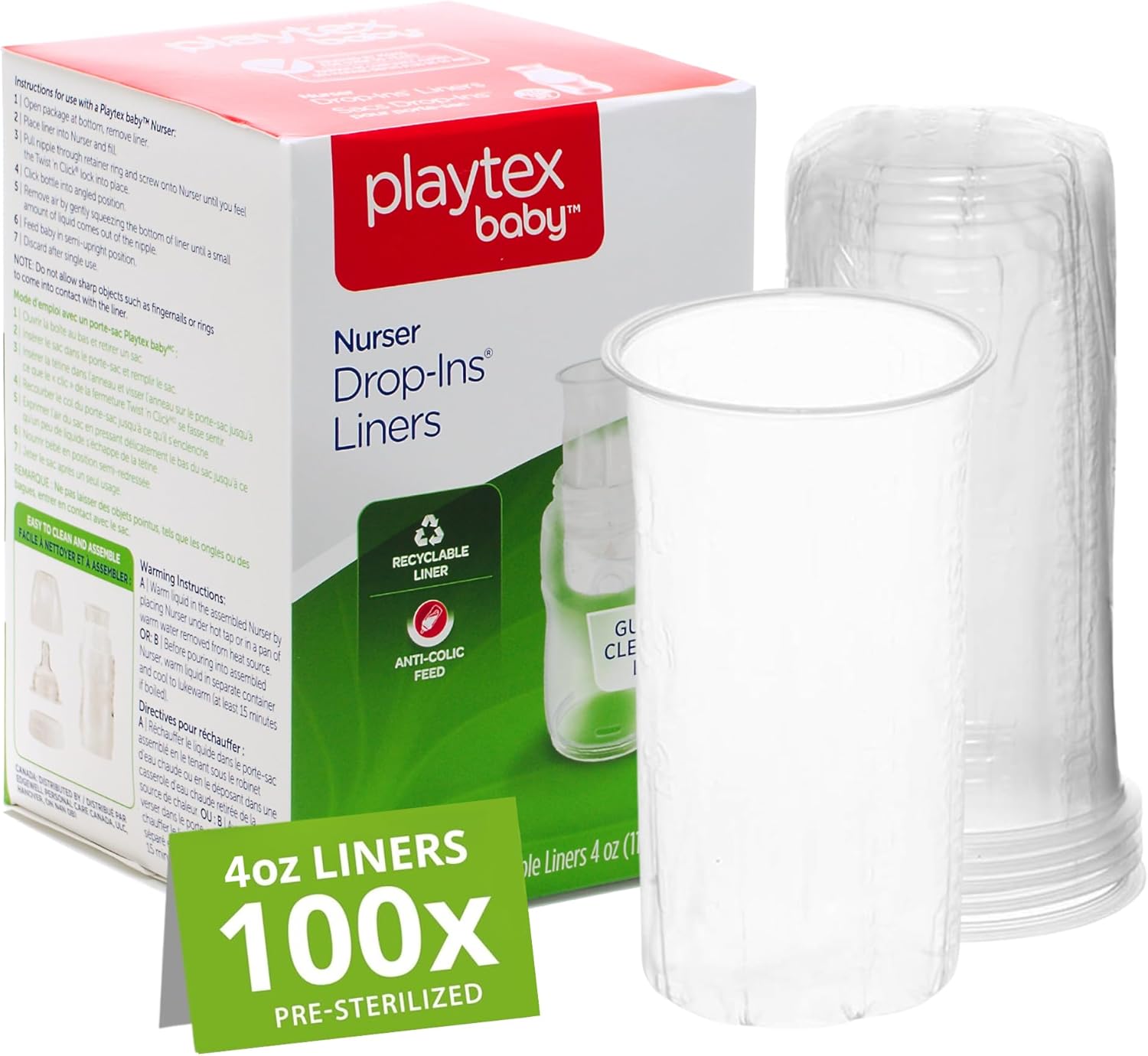 Playtex Baby Nurser Pre-Sterilized Disposable Drop-Ins Bottle Liners ...