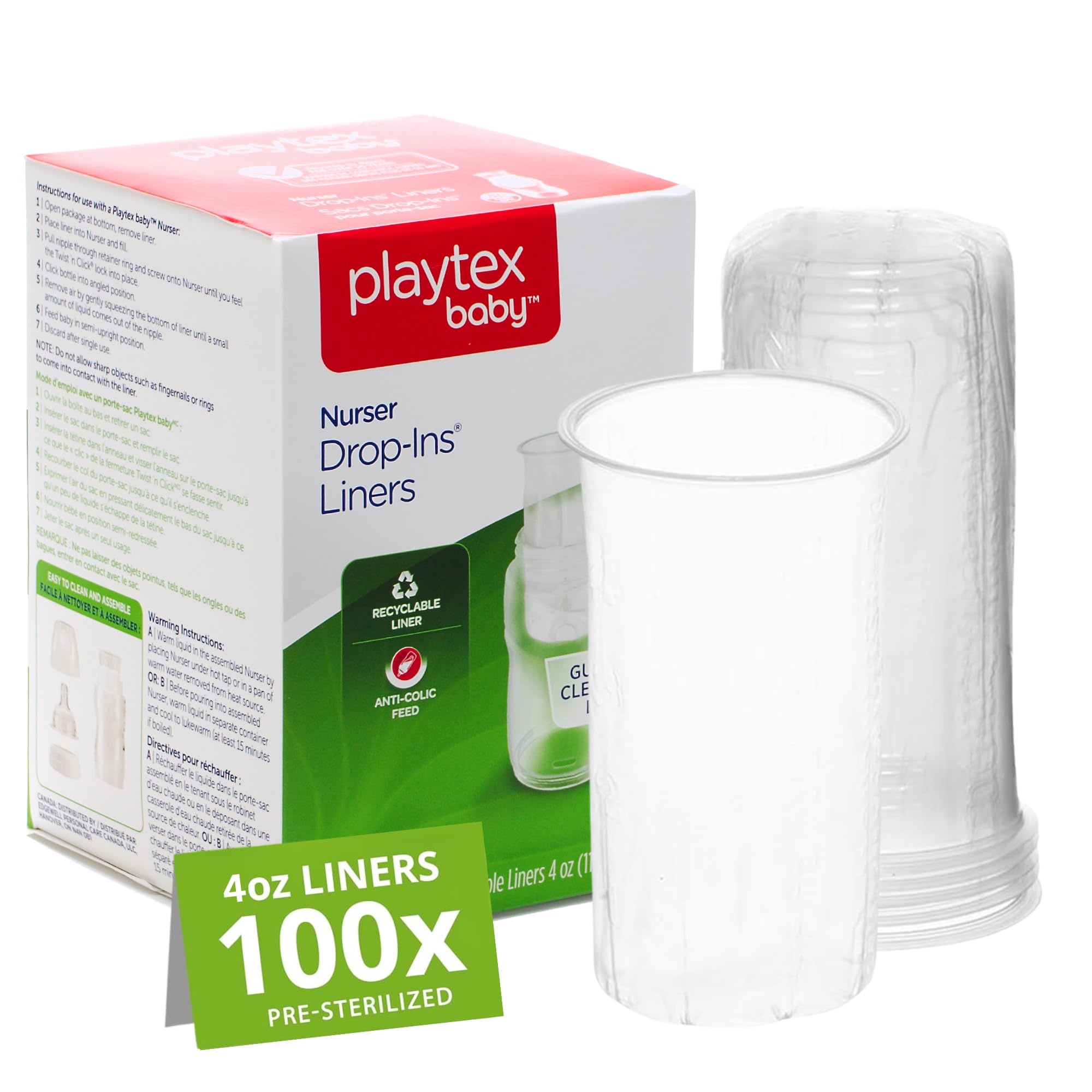 Playtex Baby Nurser Pre-Sterilized Disposable Drop-Ins Bottle Liners ...