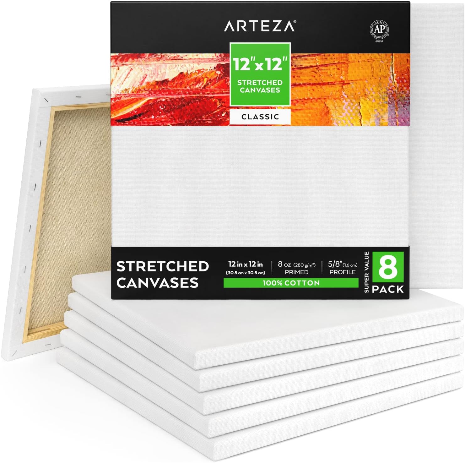Amazon.com: ARTEZA Canvases for Painting, Pack of 8, 12 x 12 Inches ...