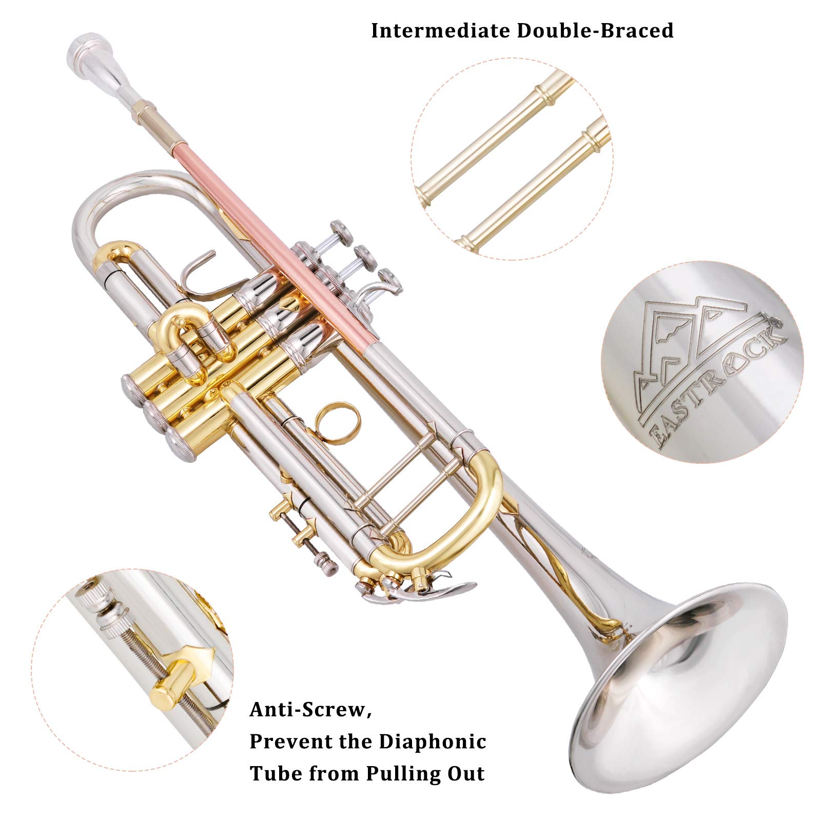 EASTROCK Bb Trumpet Cupronickel Intermediate Double-Braced Trumpet ...