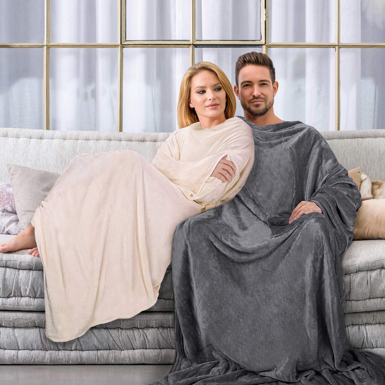 Buy Tirrinia Wearable Fleece Blanket with Sleeves for Adult Women Men ...