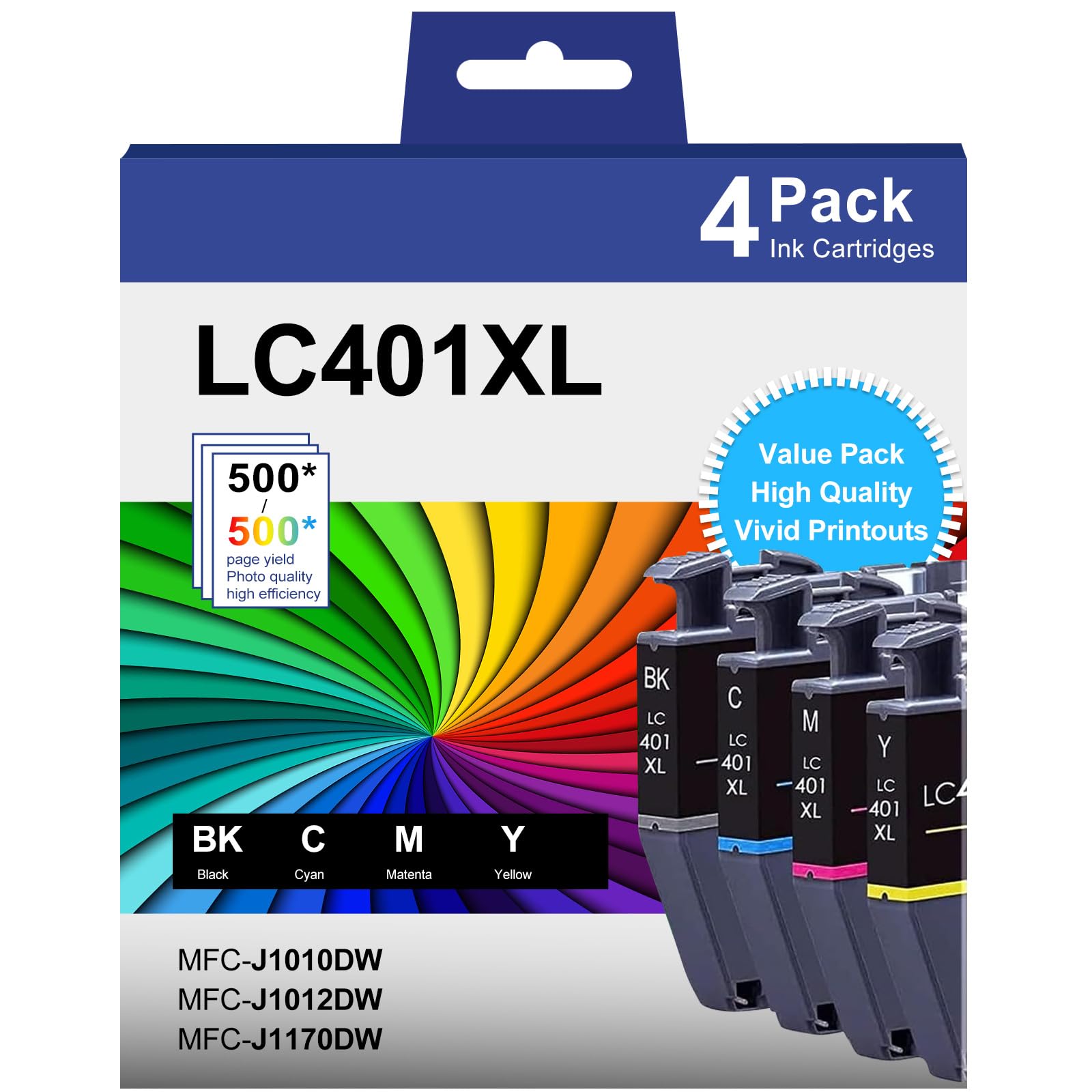 LC401XL Ink Cartridges, Compatible for Brother LC401XL Ink, Replacement ...