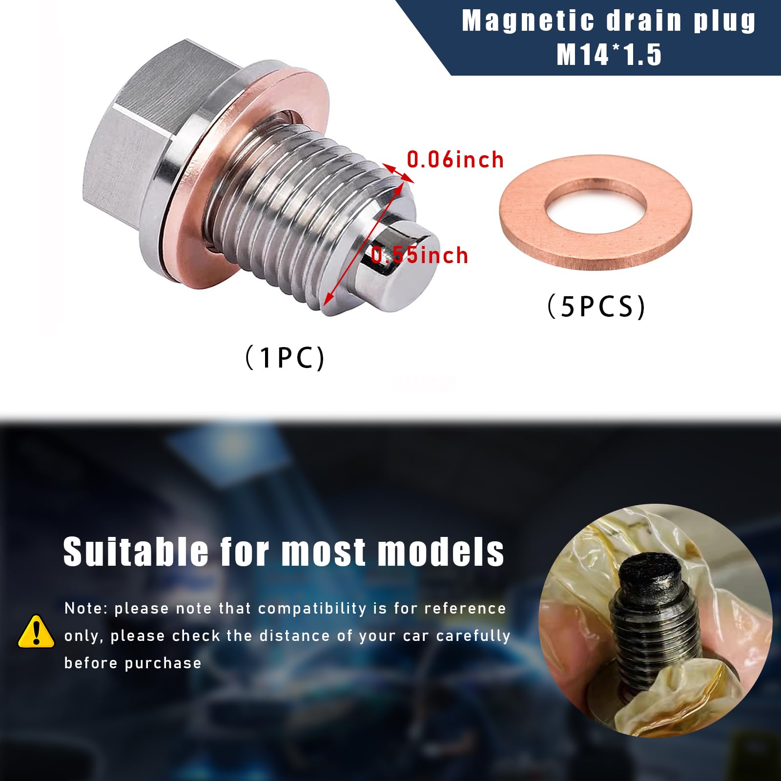 Snapklik.com : Povtii M14 X 1.5 Magnetic Oil Drain Plug, Stainless ...