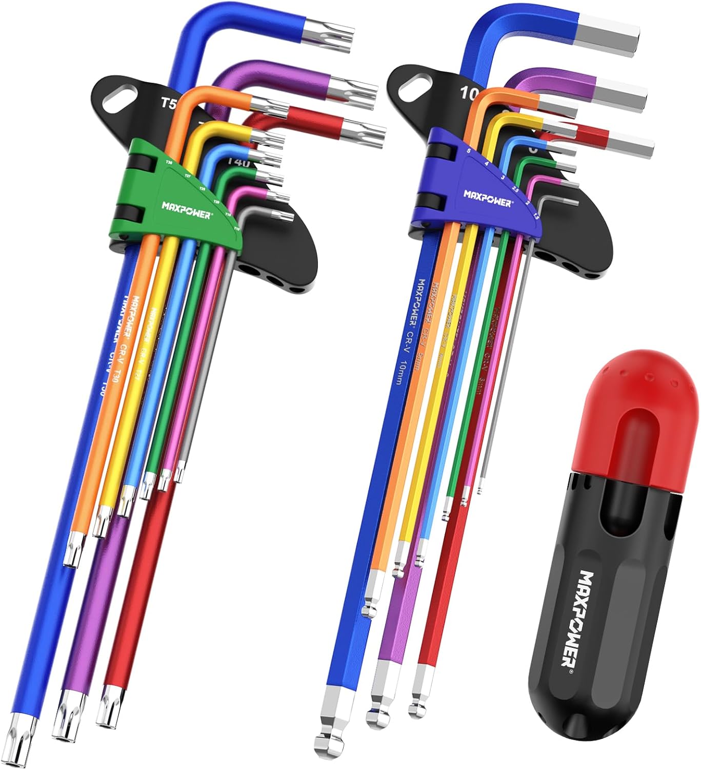 MAXPOWER Juego de llaves Allen, Juego de llaves hexagonales métricas de 18 piezas y juego de ...