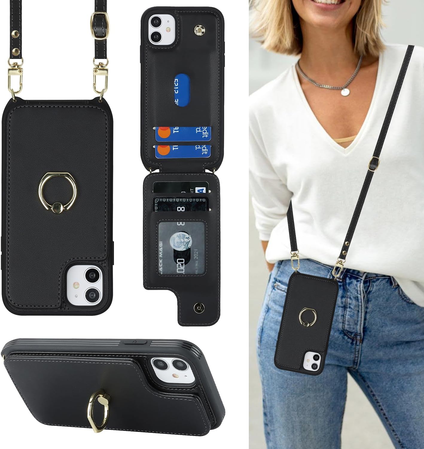 Amazon.com: Lipvina for iPhone 14 Case with Card Holder and Strap for ...