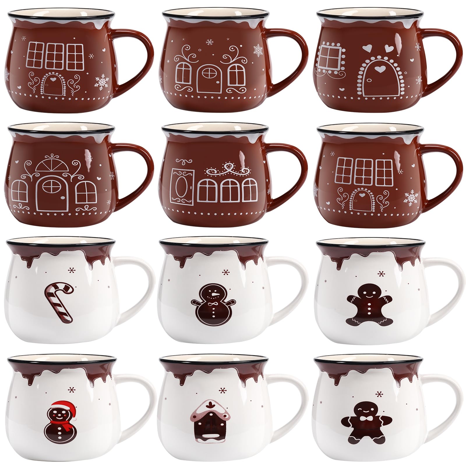 Amazon.com: Uiifan 12 Pieces Christmas Gingerbread Mugs Set, 12 oz ...