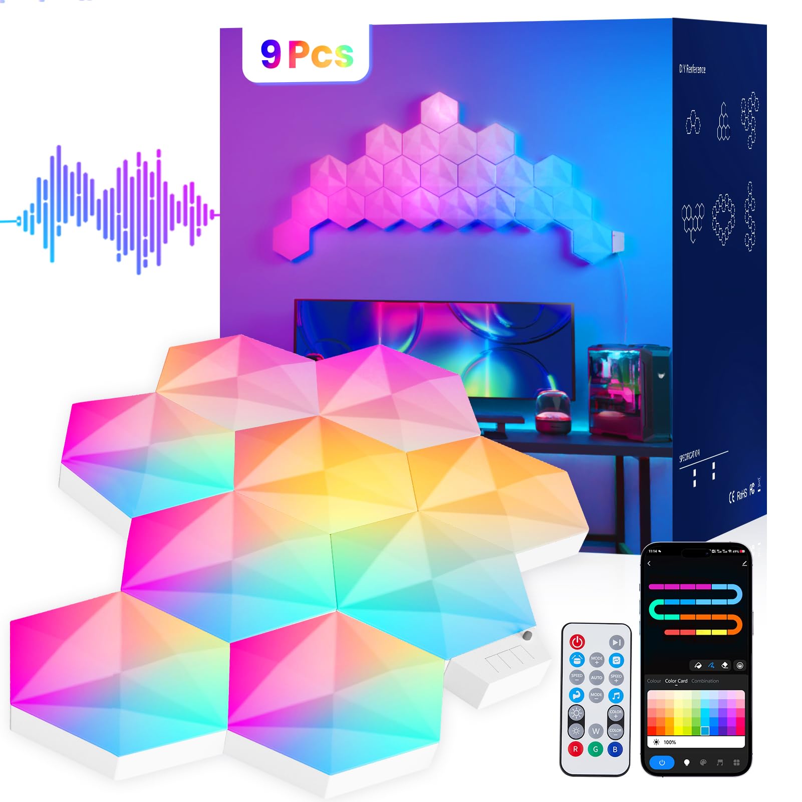 Upgraded RGB+IC Hexagon LED Lights, Glide Hex Light Panels, Smart ...