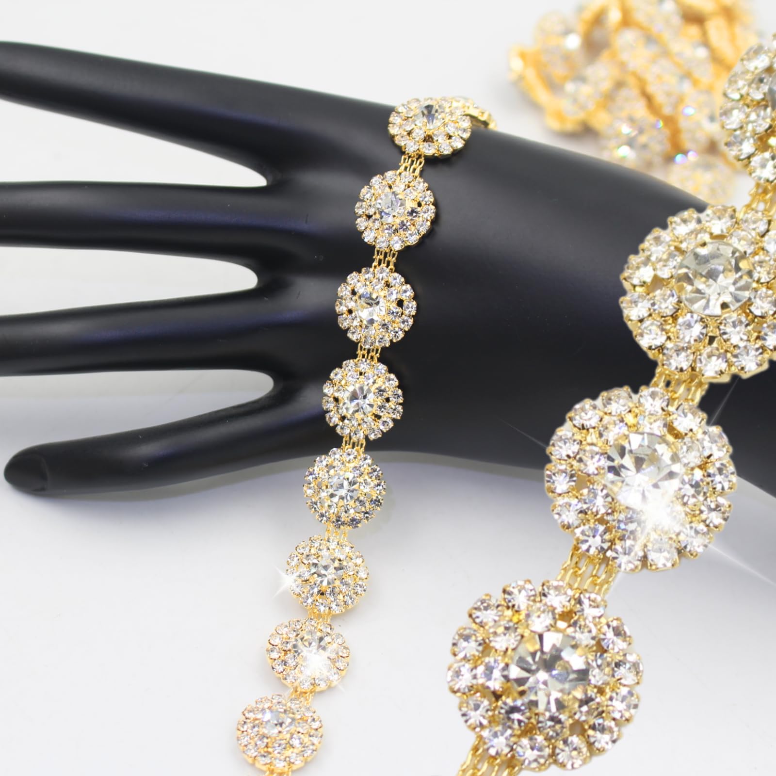 Amazon.com: PEARLY JUN 1 Yard Rhinestone Trim Chain Gold Applique ...