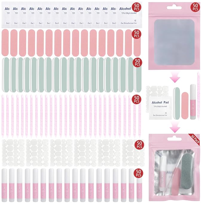 Amazon.com: 50PCS Press on Nail Tool Kit Nail Prep Kit with Nail Glue ...