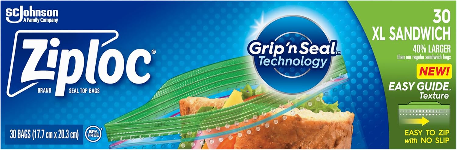 Ziploc XL Plastic Sandwich Bags with Secure Seal and Easy Open Tabs ...