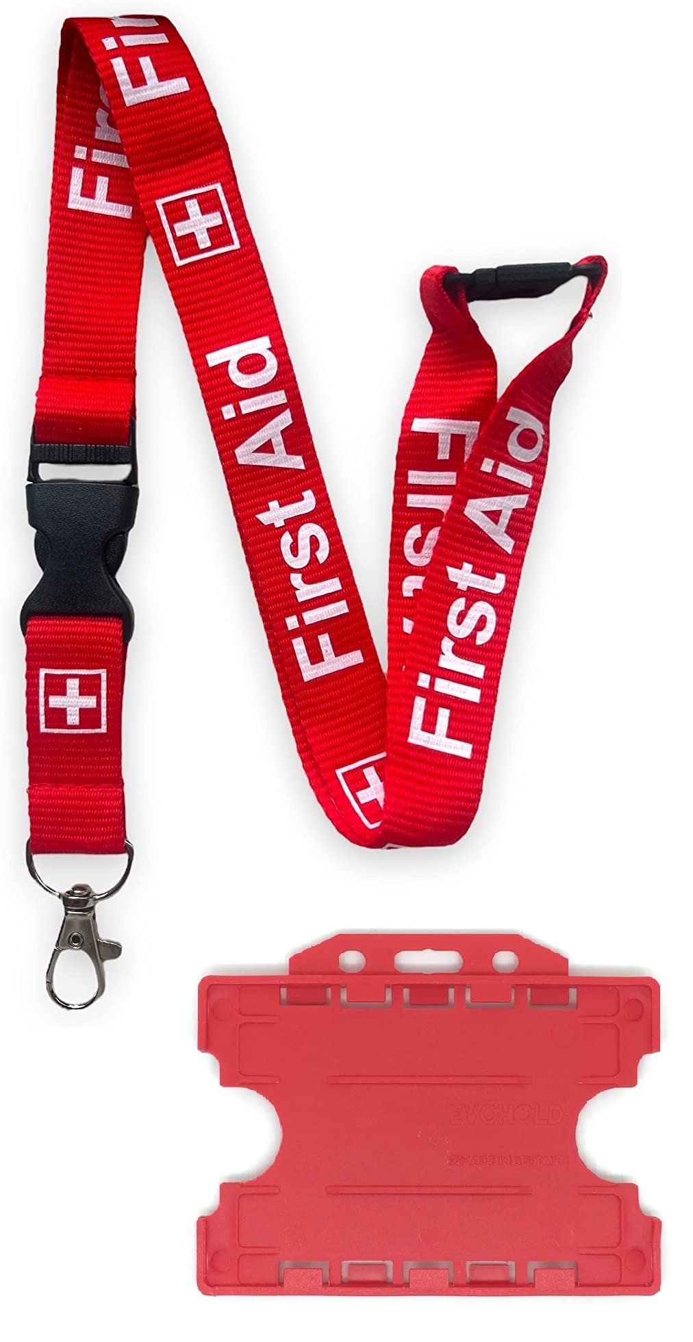 Red First Aid Lanyard with Safety Breakaway and Detachable Clip & Red ...