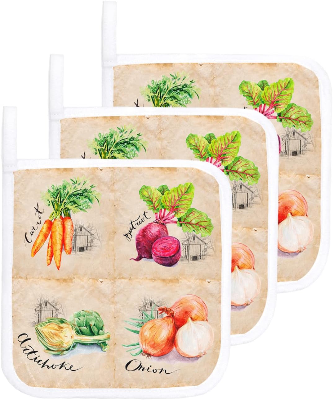 Amazon.com: Vegetables 3 PCS Pot Holders for Kitchens Counter, Farm ...