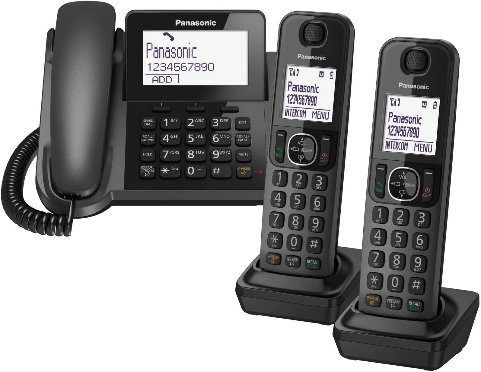 Panasonic KX-TGF323 Corded and Two Cordless Handsets Home office ...