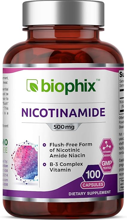 Amazon.com: B-3 Nicotinamide 500 mg 100 Caps - Nicotinic Amide Niacin Natural Flush-Free Vitamin ...