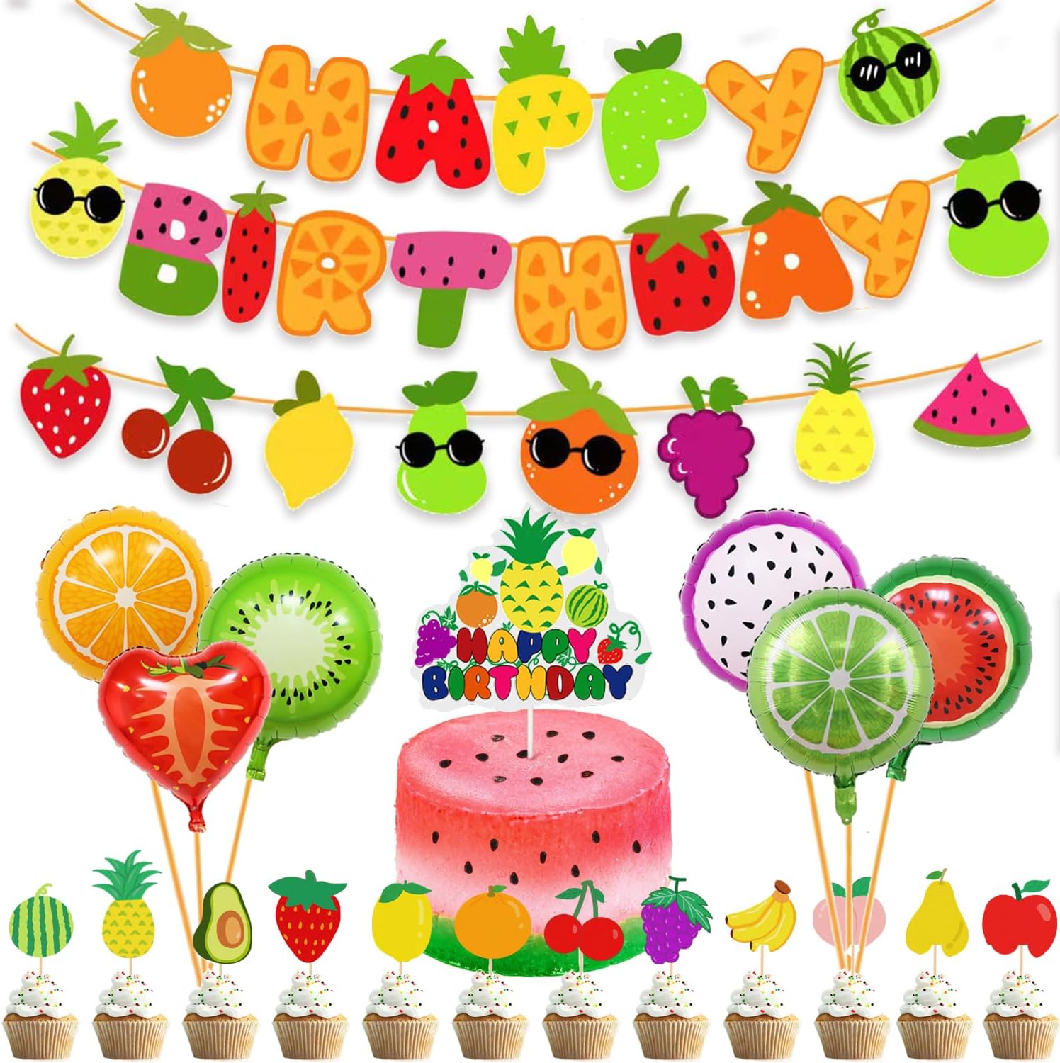 Amazon.com: Finypa Cute Sensory Fruit for 1st Birthday Party Fruit Theme Party Supplies Cake ...