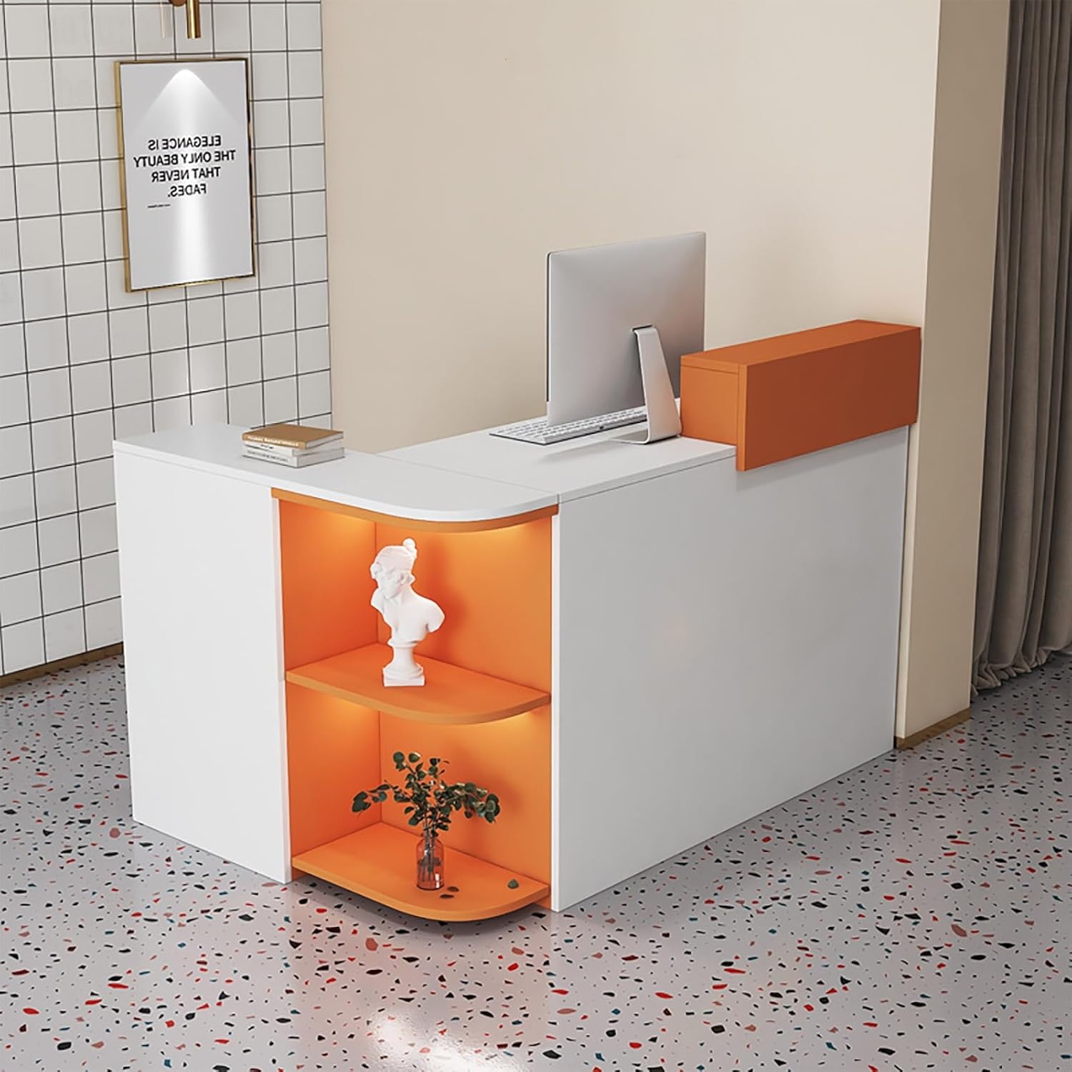 Amazon.com: L Shaped Modern Reception Counter Reception Desk With ...