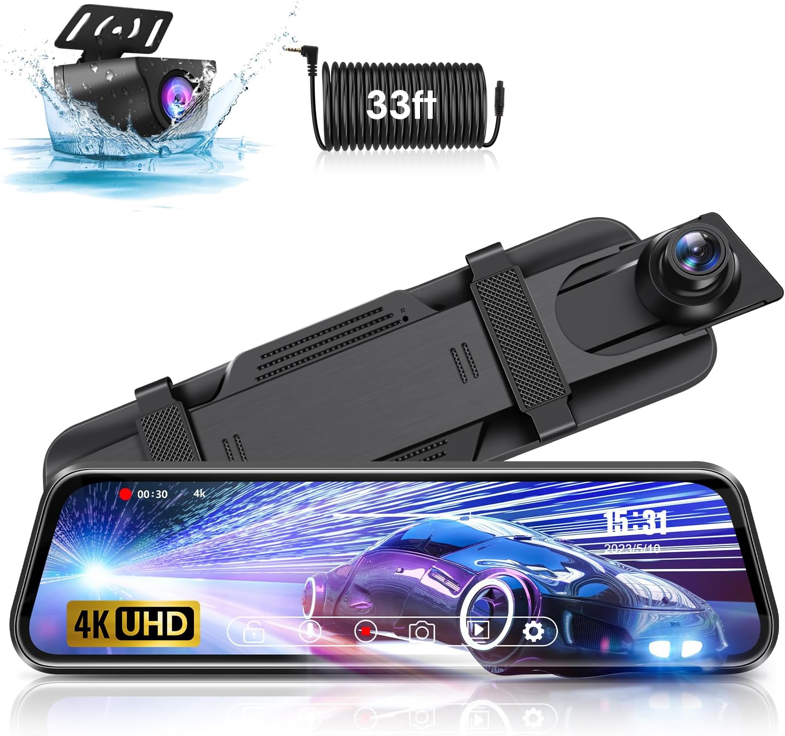 Amazon.com: Upgraded 4K 10'' Rear View Mirror Camera Mirror Dash Cam ...