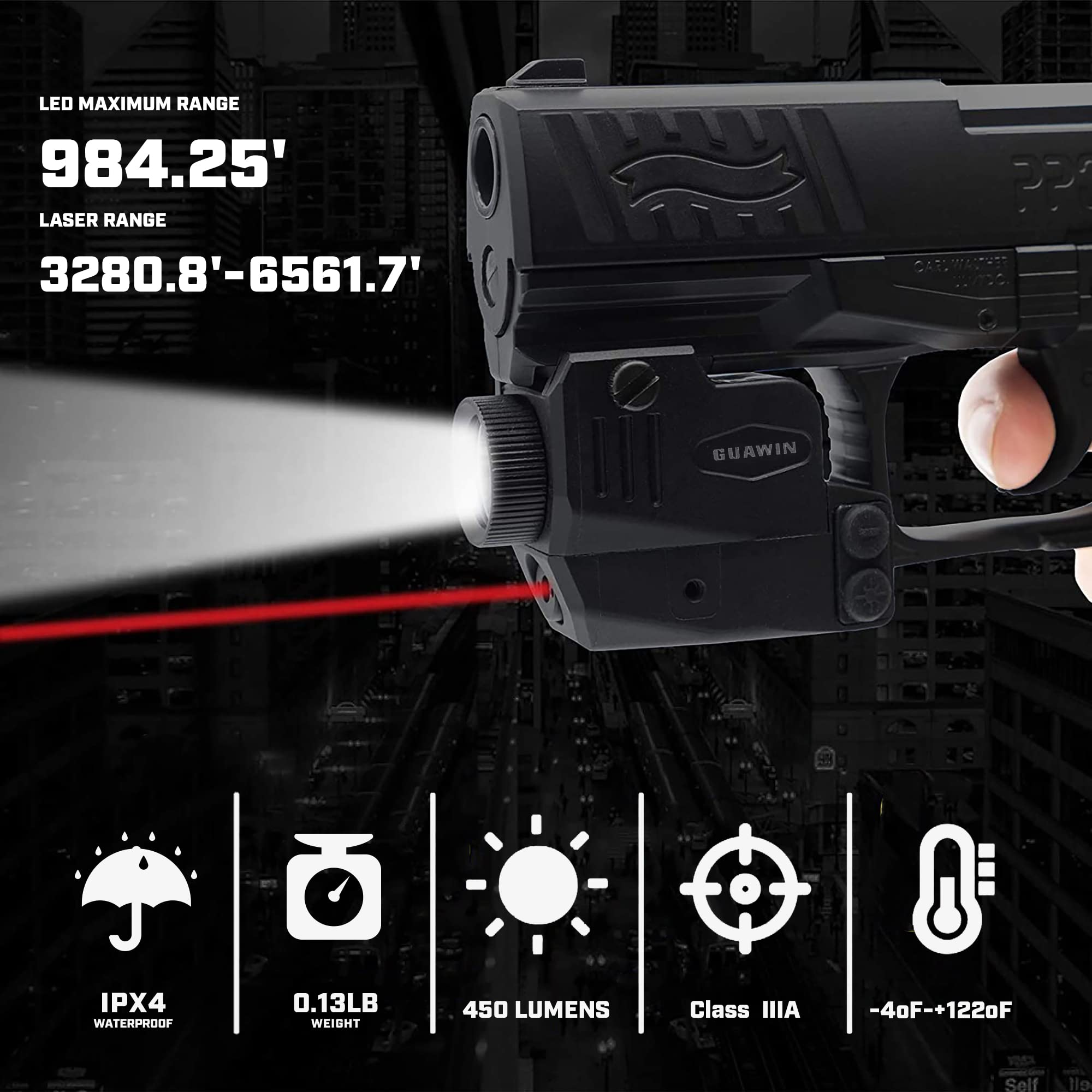 Buy Pistol Light with Red&Green Laser Beam for Guns, Rechargeable ...