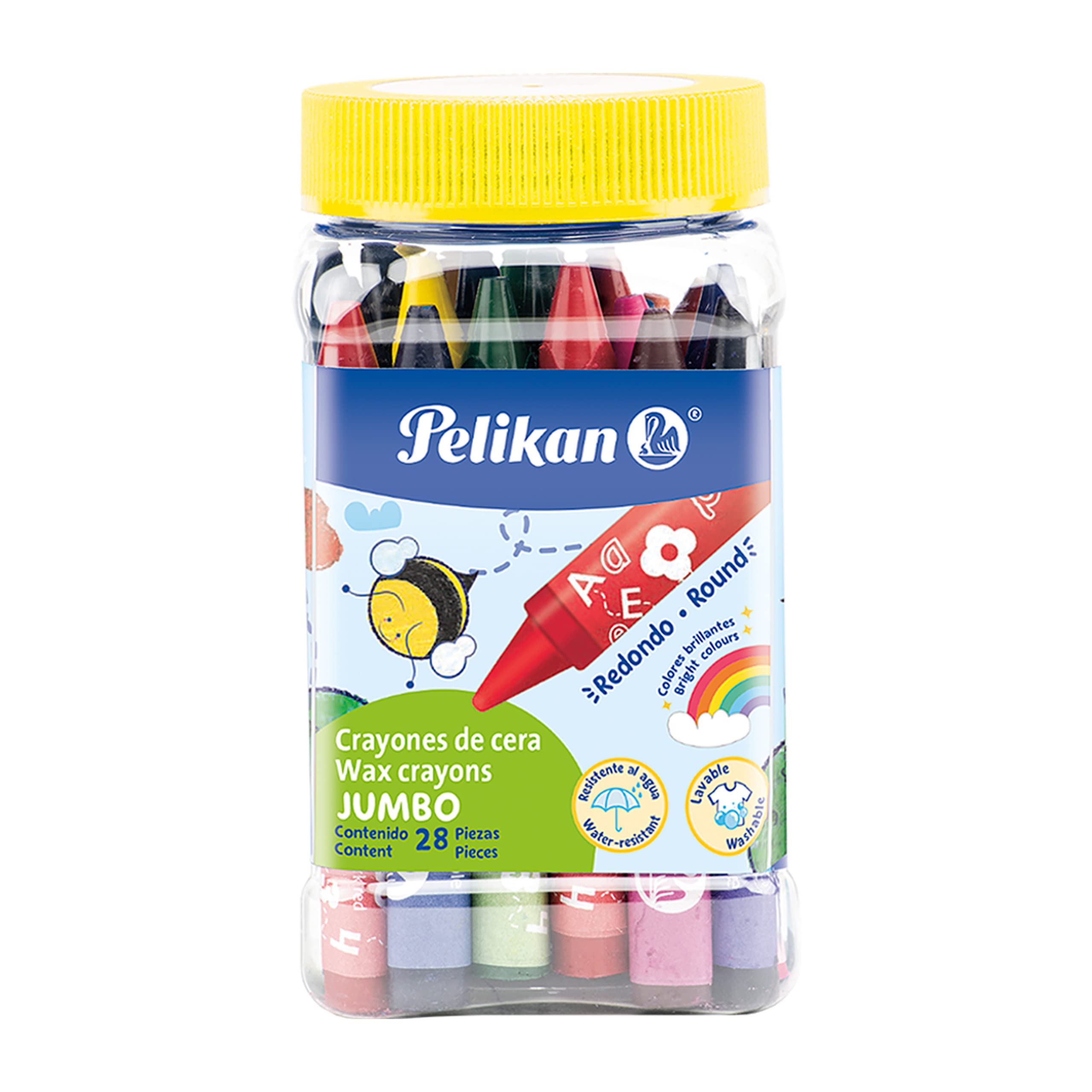 Pelikan 50700028 Crayones Jumbo Redondos Bote con 28 pzs, Multicolor ...