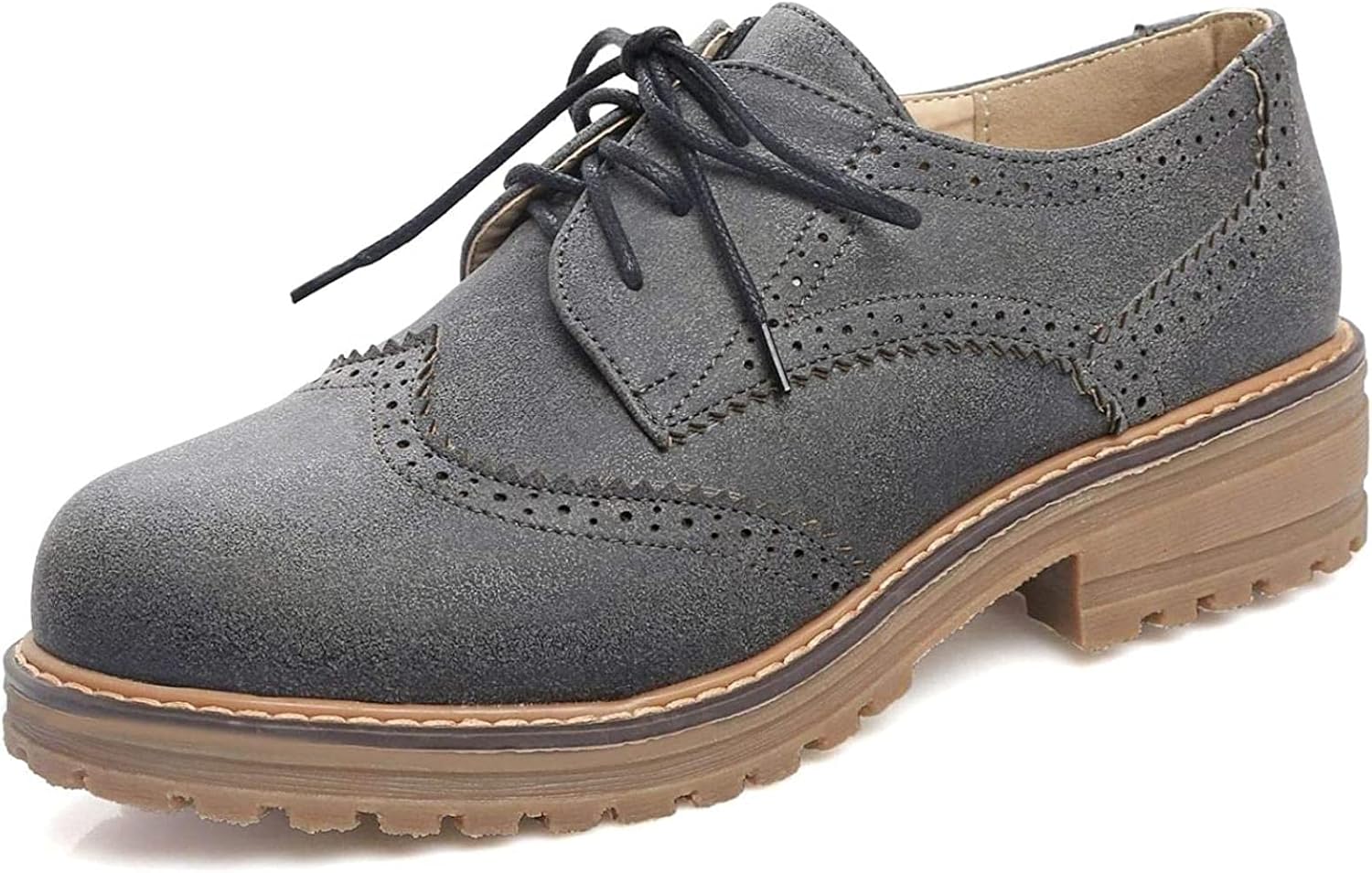 HAROI Women's Vintage Lace-up Low-Heel Oxfords Brogues Wingtip ...