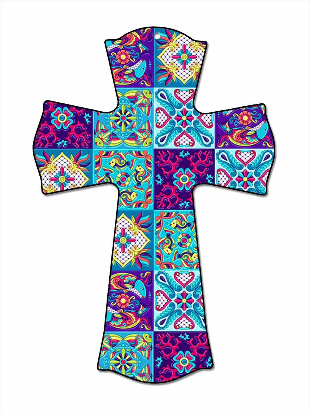 Snapklik.com : Wooden Cross Room Decor Mexican Talavera Colorful Flower ...