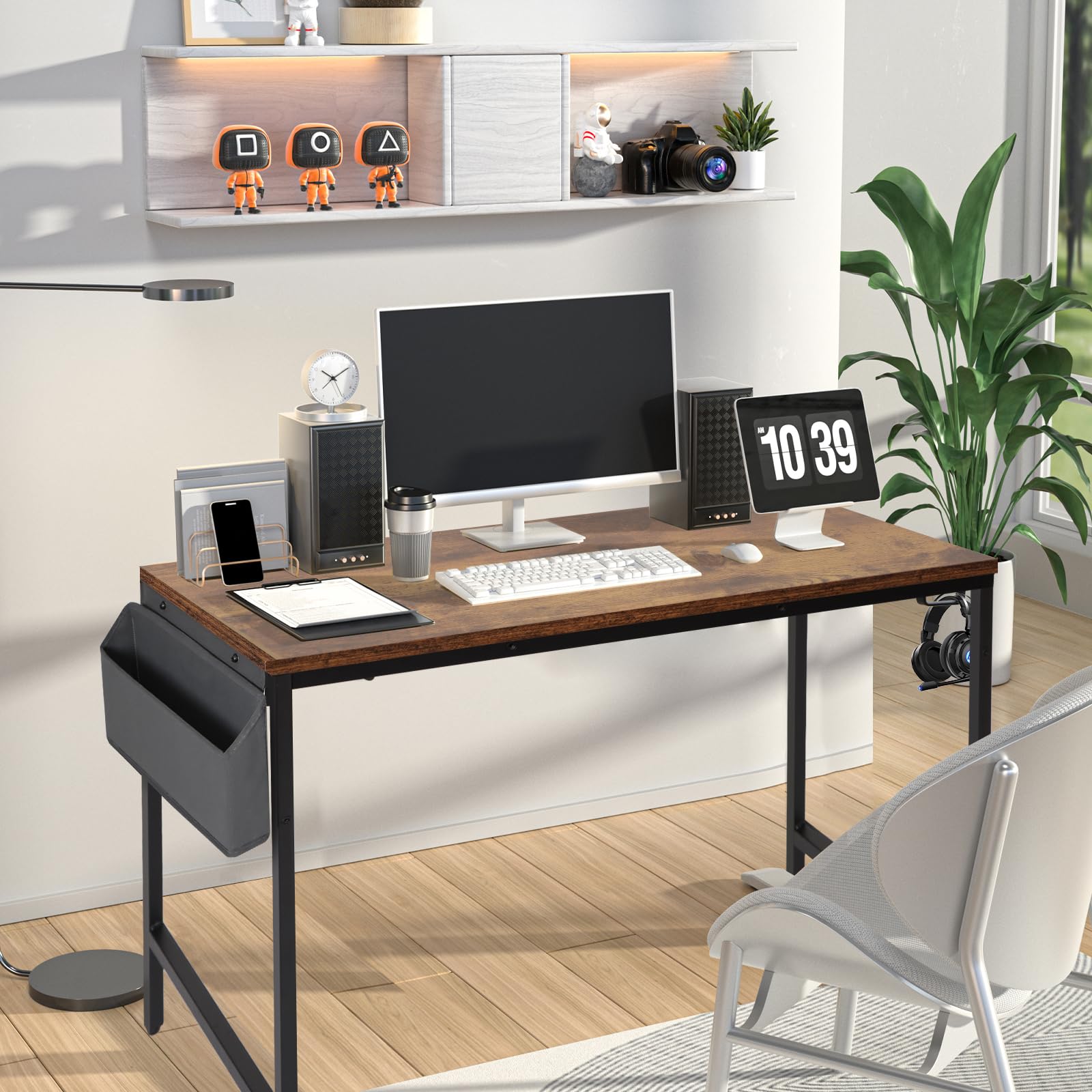 Panana Simple Computer Desk with Storage Bag and Headphone Hook, Modern ...
