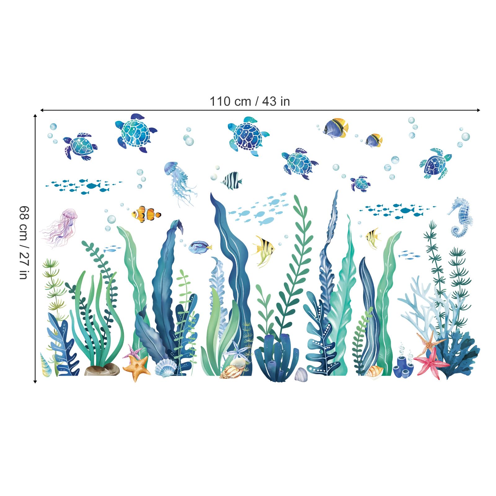 wondever Under The Sea Seaweed Wall Stickers Ocean Grass Sea Turtles ...
