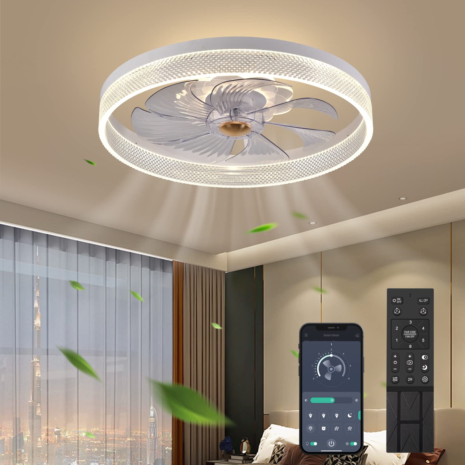 Fszdorj 2023 Upgraded Ceiling Fan F093 White Ceiling Fans with Lights ...
