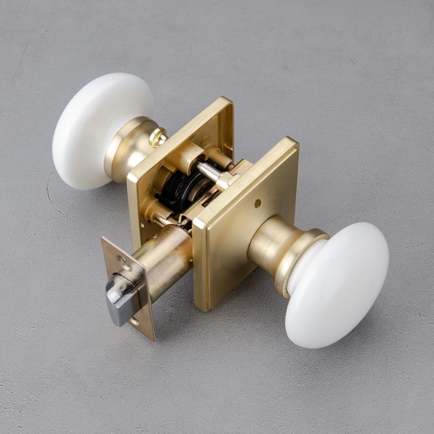 NCL White Door Knobs, Door Knob Interior, Porcelain Square Door Levers, Satin Brass Privacy Door ...