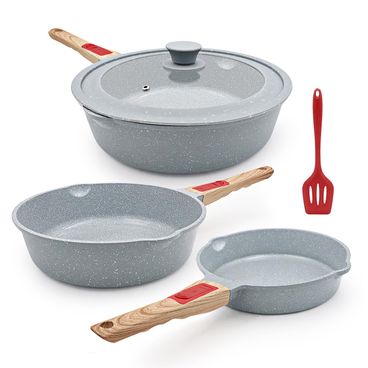 Amazon.com: AIKENBBKK Ceramic Nonstick Deep Frying Pan Set with Lid, 8 ...