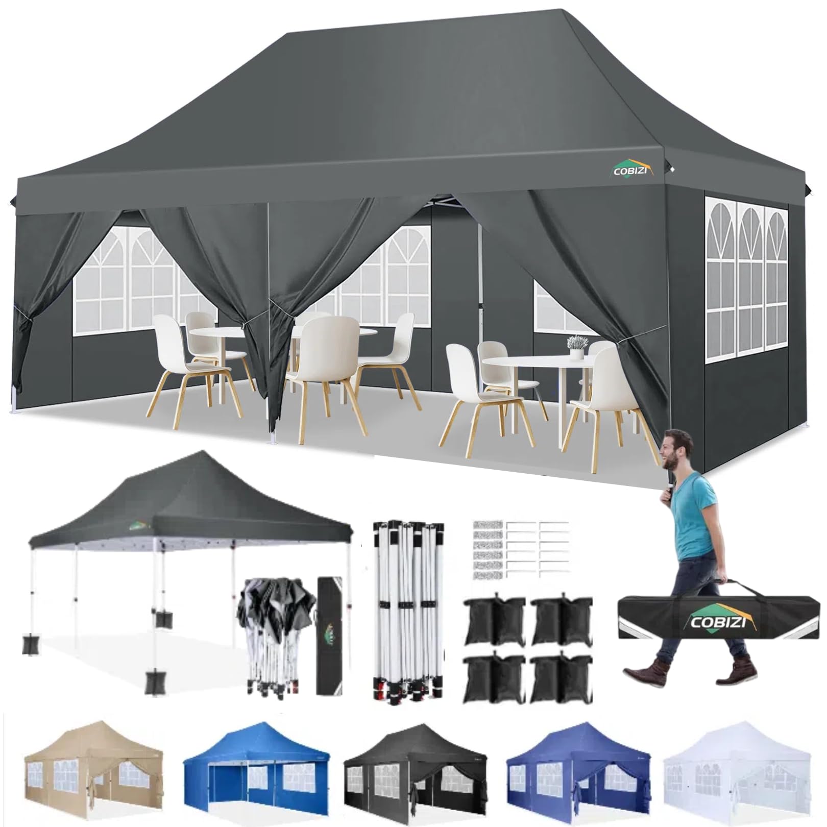 Amazon.com : COBIZI 10x20FT Pop up Canopy Tent with 6 Removable ...